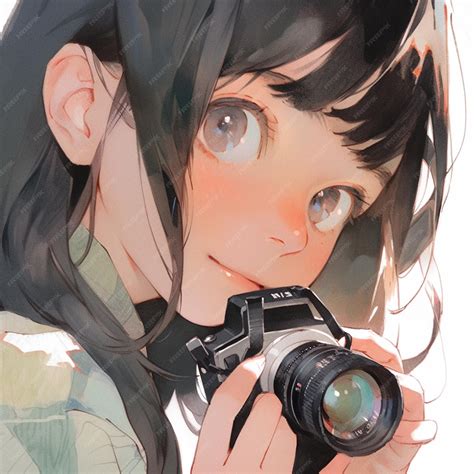Anime Girl Holding A Camera And Taking A Picture Generative Ai