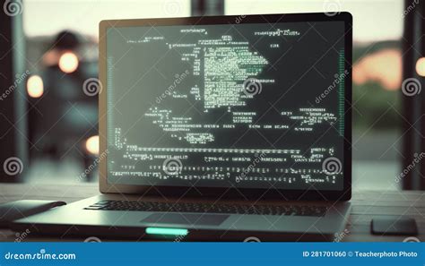 Hacker S Laptop Its Screen Displaying Cascading Binary Code