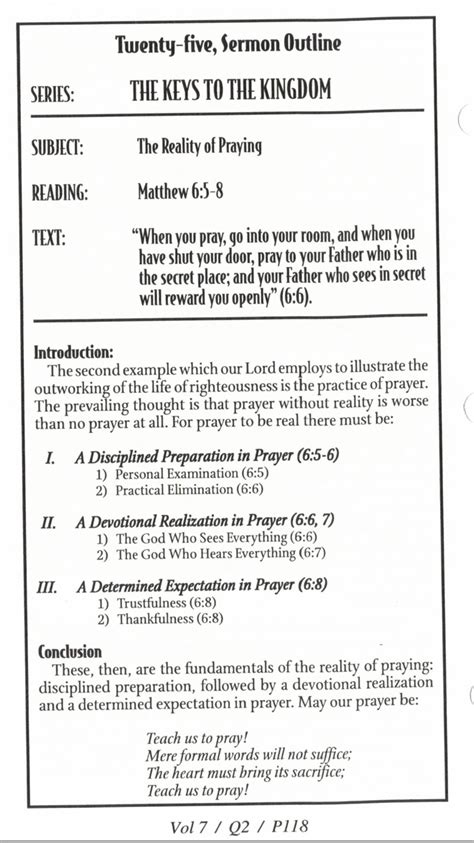 Sermon Outline Matthew 6 5 8 — The Reality Of Praying