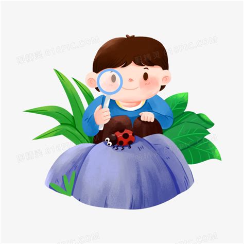 手绘插画风小孩拿着放大镜观察昆虫素材图片免费下载 Png素材 编号zq9iq7ege 图精灵