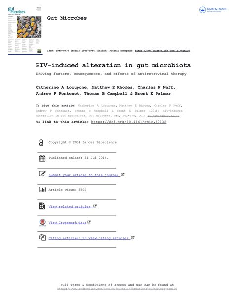 Hiv Induced Alteration In Gut Microbiota To Link To This Article Doi 10 4161 Gmic Copyright