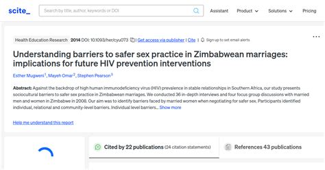 Understanding Barriers To Safer Sex Practice In Zimbabwean Marriages Implications For Future