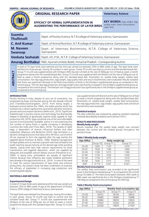 Pdf Efficacy Of Herbal Supplementation In Augmenting The Performance Of Layer Birds
