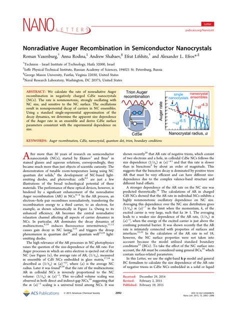 Pdf Nonradiative Auger Recombination In Semiconductor Nanocrystals