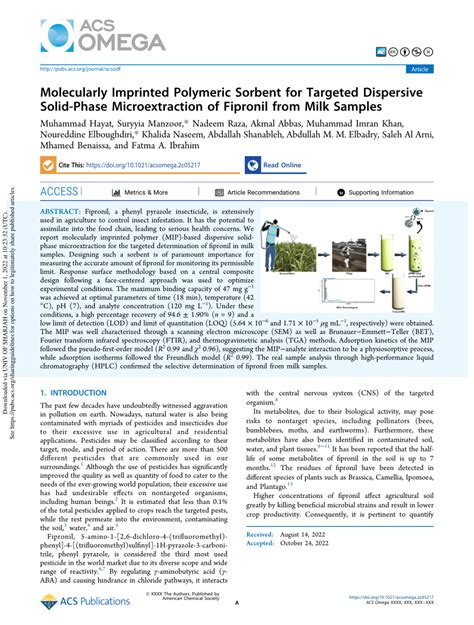 Pdf Molecularly Imprinted Polymeric Sorbent For Targeted Dispersive Solid Phase