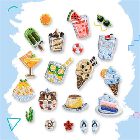 와펜패치 여름휴가칵테일아이스크림디져트 커스텀 와펜 스티커 자수패치 4종 위시버킷