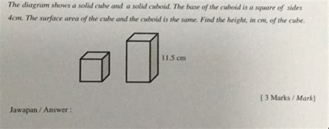 Solved The Diagram Shows A Solid Cube And A Solid Cuboid The Base Of The Cuboid Is A Square Of