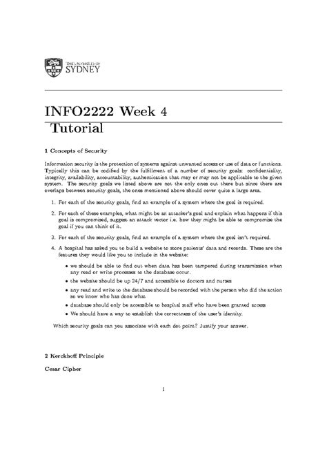 tut week4 tut sheet info2222 week 4 tutorial 1 concepts of security information security is