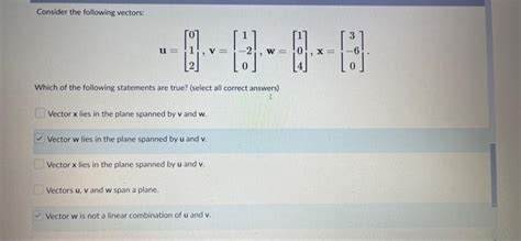 Solved Consider The Following Vectors Which Of The