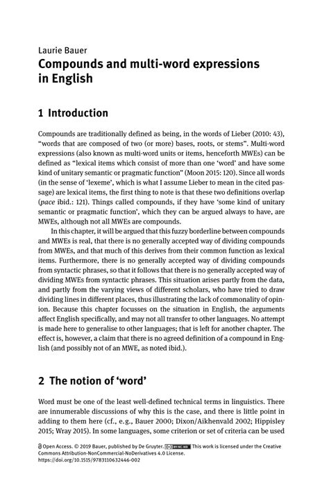 Pdf Compounds And Multi Word Expressions In English Compounds And Multi Word Expressions