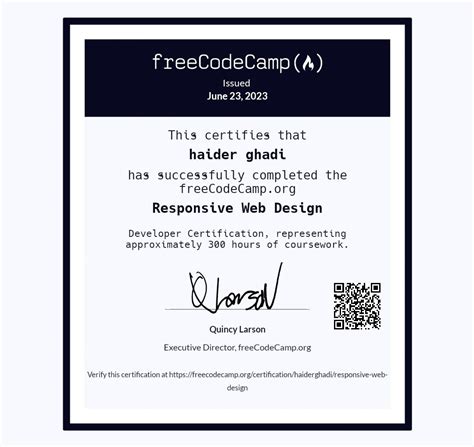 Haider Ghadi On Linkedin Responsivewebdesign Freecodecamp Webdevelopment Certification