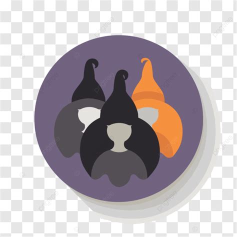 보라색과 유령 아이콘에 모자를 쓴 세 마녀 벡터 흰색 바탕에 마녀의 단순한 다채로운 아이콘 그림자 없음 작은 프레임 중앙 Png 일러스트 및 벡터 에 대한 무료