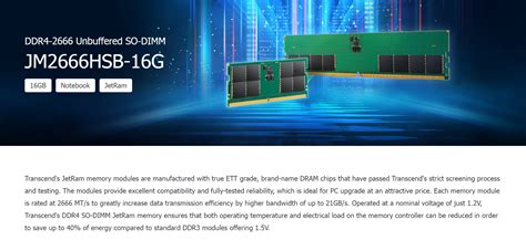 Transcend 16gb Jm Series Ddr4 2666 So Dimm 2rx8 Cl19 แรมสำหรับเดสก์ท็อป