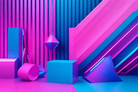 Premium Ai Image 3d Render Abstract Minimal Neon Background Pink Blue Ai Generate