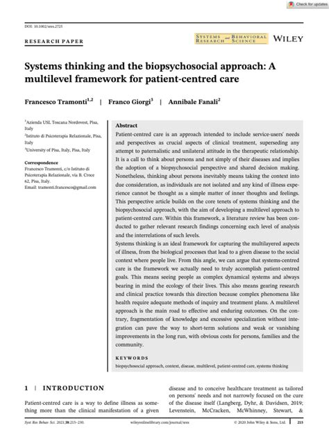 Systems Research And Behavioral Science 2020 Tramonti Systems Thinking And The