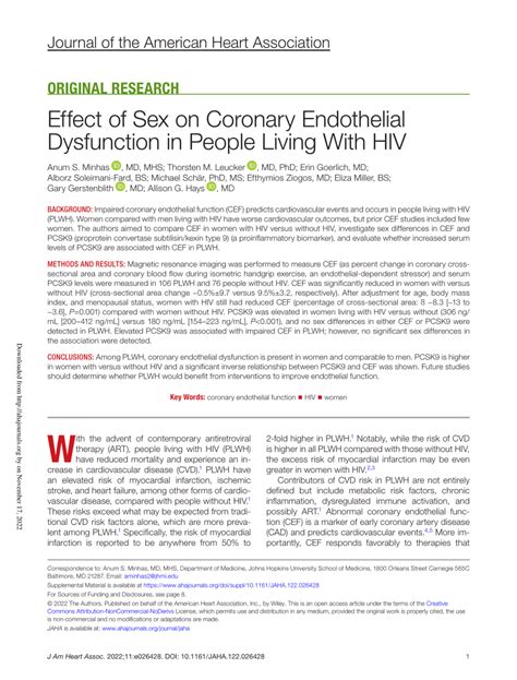 Pdf Effect Of Sex On Coronary Endothelial Dysfunction In People