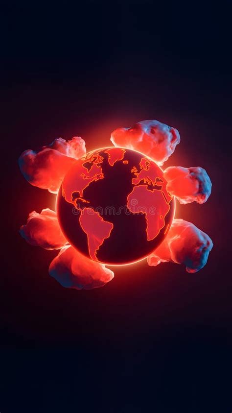 Stylized Earth Glowing Orange With Abstract Cloud Formations On Dark Background Stock