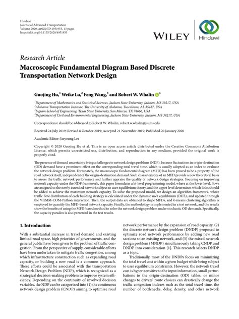 Pdf Macroscopic Fundamental Diagram Based Discrete Transportation Network Design