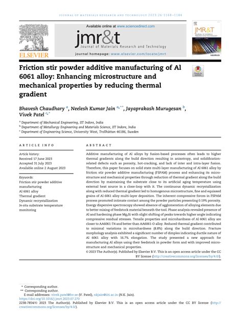 Pdf Friction Stir Powder Additive Manufacturing Of Al 6061 Alloy Enhancing Microstructure And