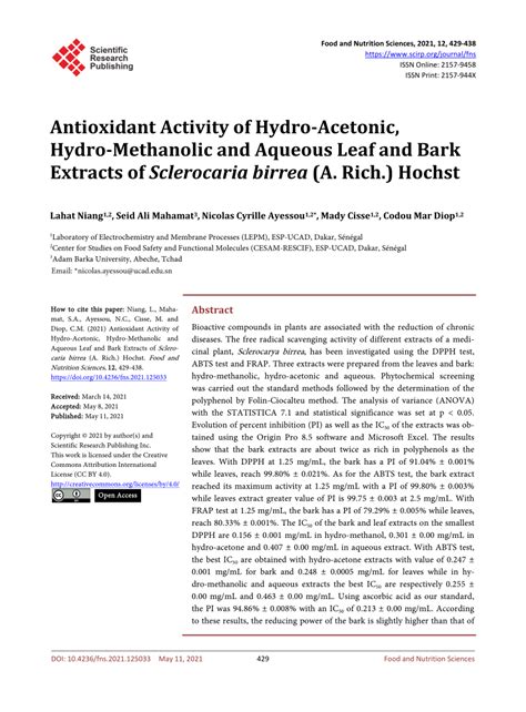 Pdf Antioxidant Activity Of Hydro Acetonic Hydro Methanolic And