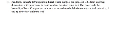 solved 4 randomly generate 100 numbers in excel these