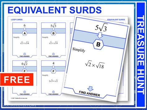Equivalent Surds Treasure Hunt Teaching Resources Equivalent Surds Treasure Hunt Teaching Resources