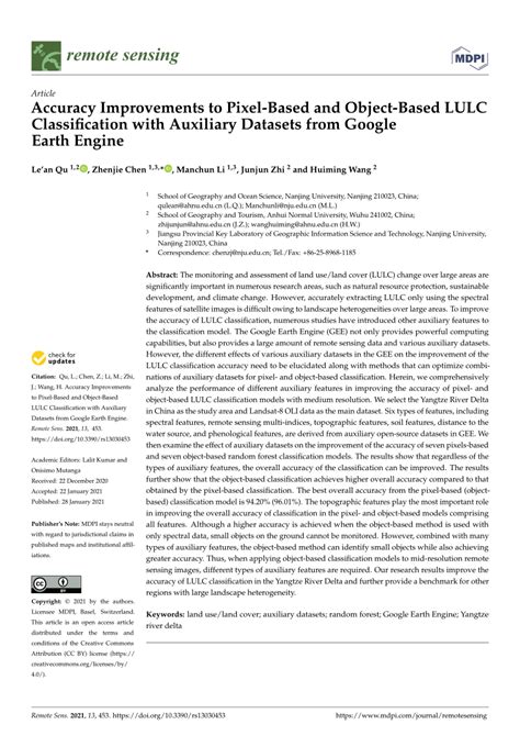 Pdf Accuracy Improvements To Pixel Based And Object Based Lulc