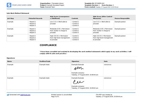 Generic Safe Work Method Statement Free And Customisable