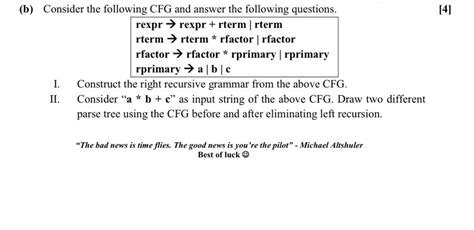 Solved B Consider The Following CFG And Answer The Chegg