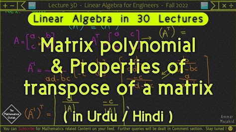 Matrix Polynomial And Properties Of Transpose Of Matrix In Linear