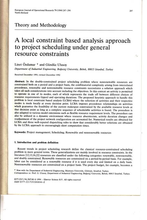Pdf A Local Constraint Based Analysis Approach To Project Scheduling