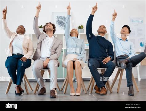 Business People Team And Hands Raised For Asking Question During