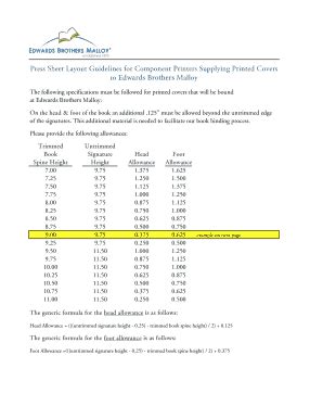 Fillable Online Press Sheet Layout Guidelines For Component Printers Supplying Printed Covers