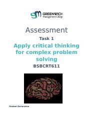 BSBCRT Assessment Task V Docx Assessment Task Apply Critical Thinking For Complex