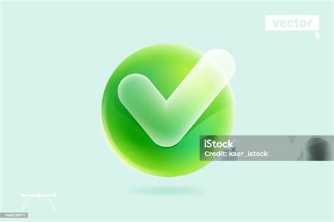 Glassmorphism 스타일 녹색 구에 투명 체크 표시 아이콘입니다 3d 격리 된 진드기 로고입니다 3차원 형태에 대한 스톡