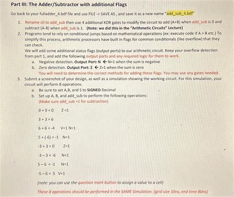 Solved Part III The Adder Subtractor With Additional Flags Chegg Com
