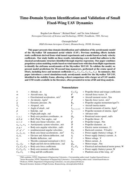Pdf Time Domain System Identification And Validation Of Small Fixed Wing Uav Dynamics