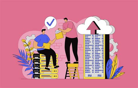 Data Center Technology Concept With Modern Flat Design For Web Engineers Team Maintaining