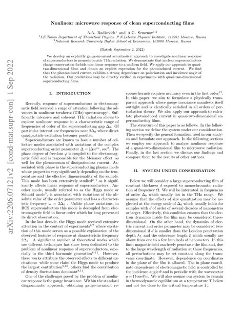 Pdf Nonlinear Microwave Response Of Clean Superconducting Films