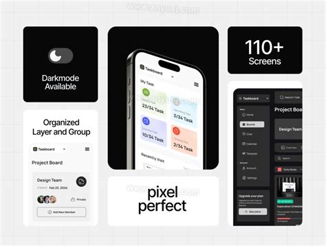 110现代极简任务管理计划跟踪仪表盘web网站网页app移动应用ui布局组件figma设计套件taskboard Task