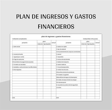 Plantilla De Formato Excel Plan De Ingresos Y Gastos Financieros Y Hoja