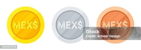 금 은 구리 동전 세트와 멕시코 페소 기호 경제 금융 투자 이익 돈 Mxn 통화 개념 흰색 배경에 고립 된 플랫 벡터 일러스트 레이 션 0명에 대한 스톡 벡터 아트 및 기타
