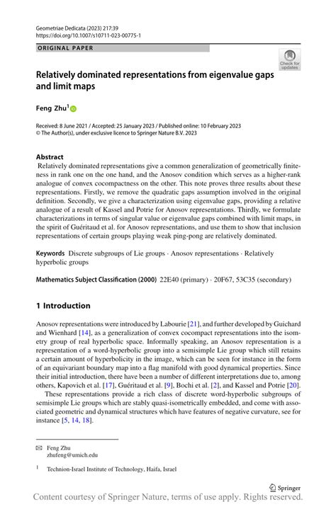 Relatively Dominated Representations From Eigenvalue Gaps And Limit Maps
