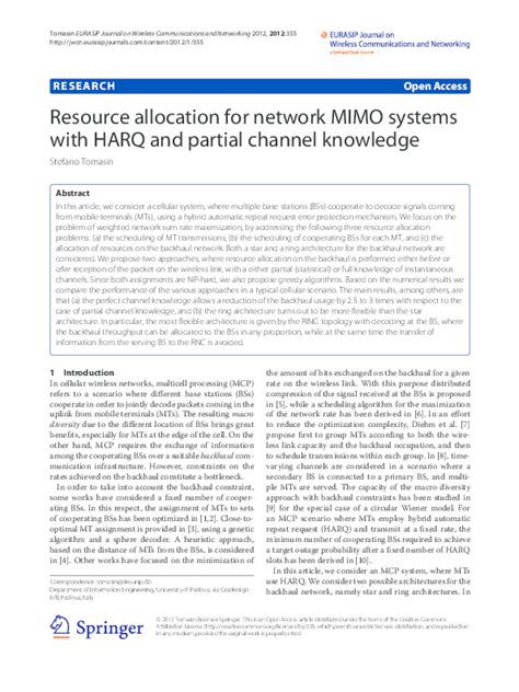 Pdf Resource Allocation For Network Mimo Systems With Harq And