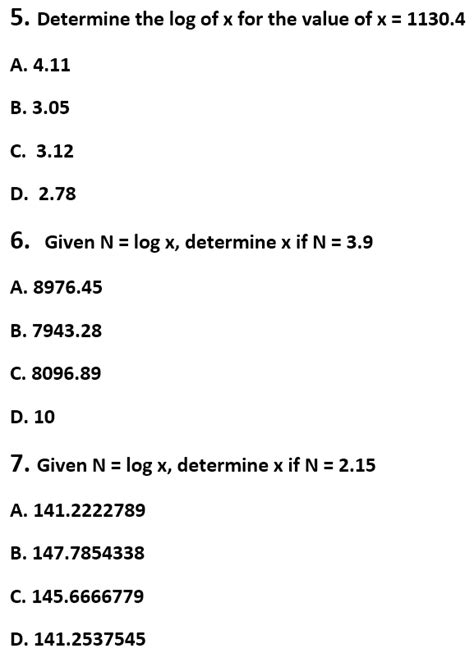 Solved 5 Determine The Log Of X For The Value Of X 1130 4 Chegg Com