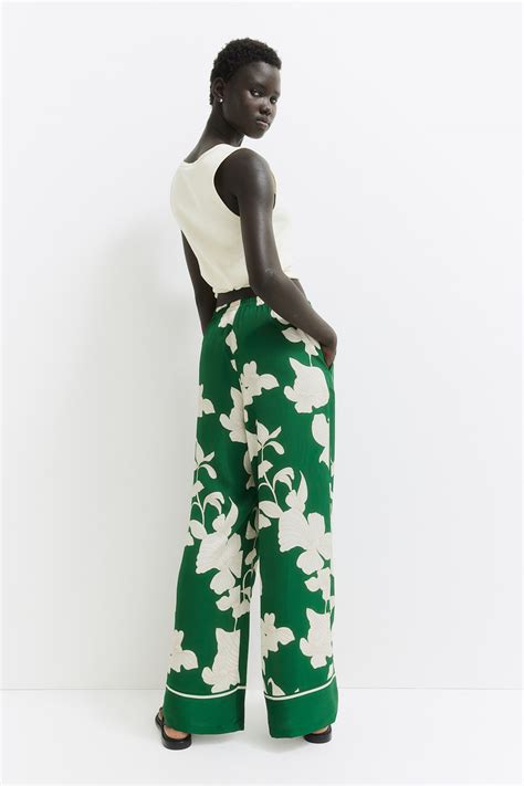와이드 풀온 팬츠 그린크림색 플로럴 여성 Handm Kr 와이드 풀온 팬츠 그린크림색 플로럴 여성 Handm Kr