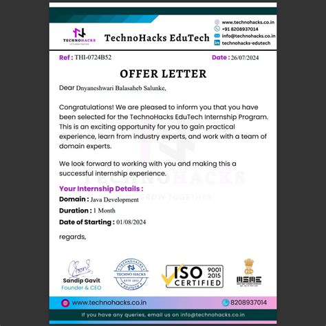 Dnyaneshwari Salunke On Linkedin Internship Technohacks Javadevelopment Learning