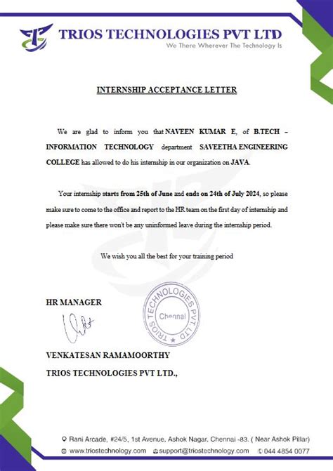 Naveen Kumar E On Linkedin Internship Triostechnologies Java