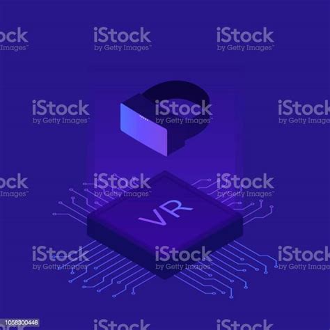 등각 투영 평면 Vr 헬멧 가상 현실입니다 Microscheme와 시각적 현실 플랫폼입니다 안경 벡터 일러스트 레이 션 개념 3차원 형태에 대한 스톡 벡터 아트 및 기타