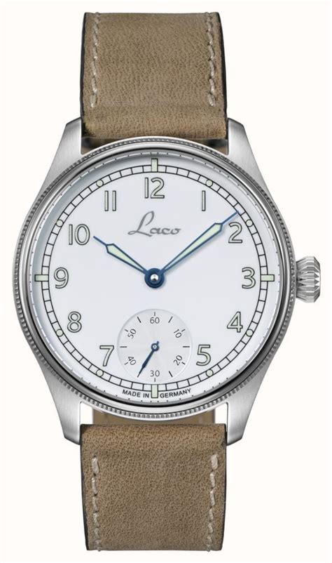 Laco Cuxhaven Small Seconds Handwinding 42 5mm White Dial Light Brown Leather 862104 2
